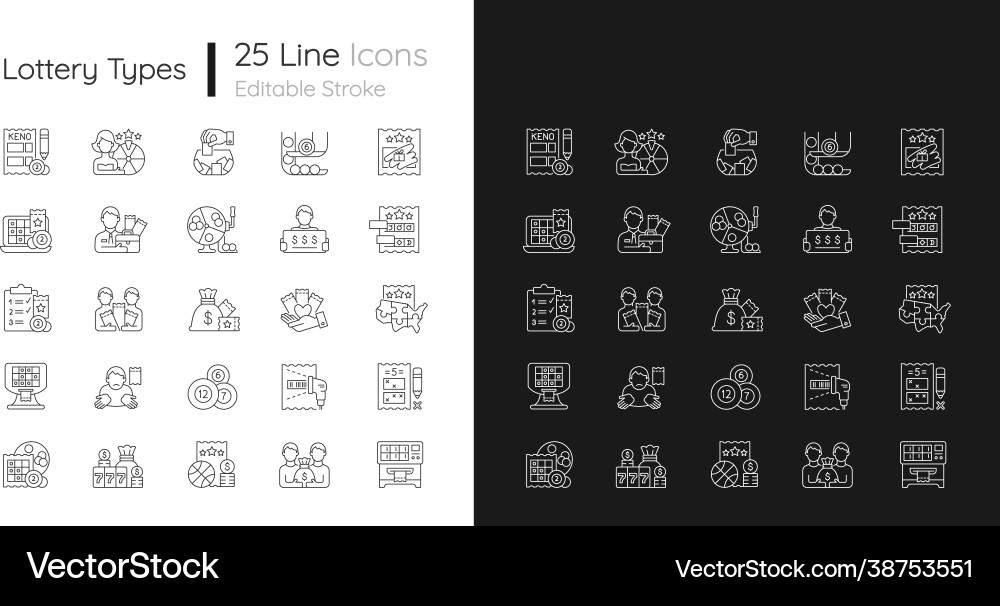 Lottery types linear icons set for dark and light Vector Image