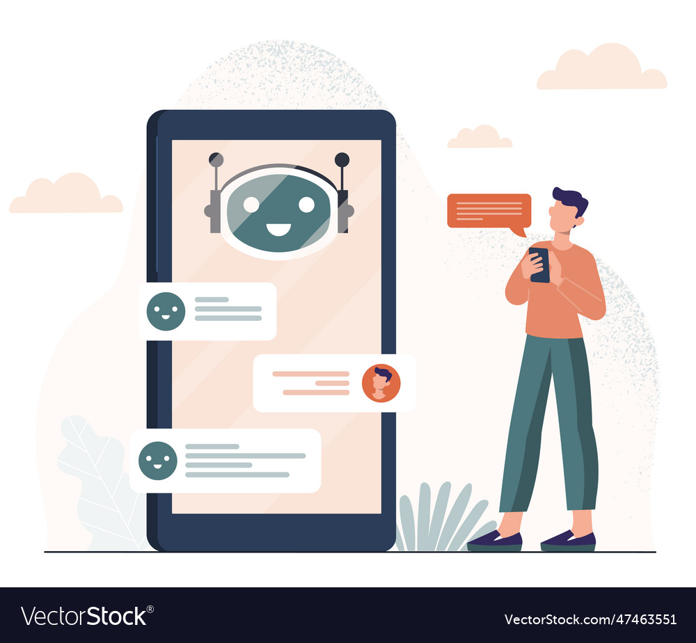 Man with chat bot concept Royalty Free Vector Image