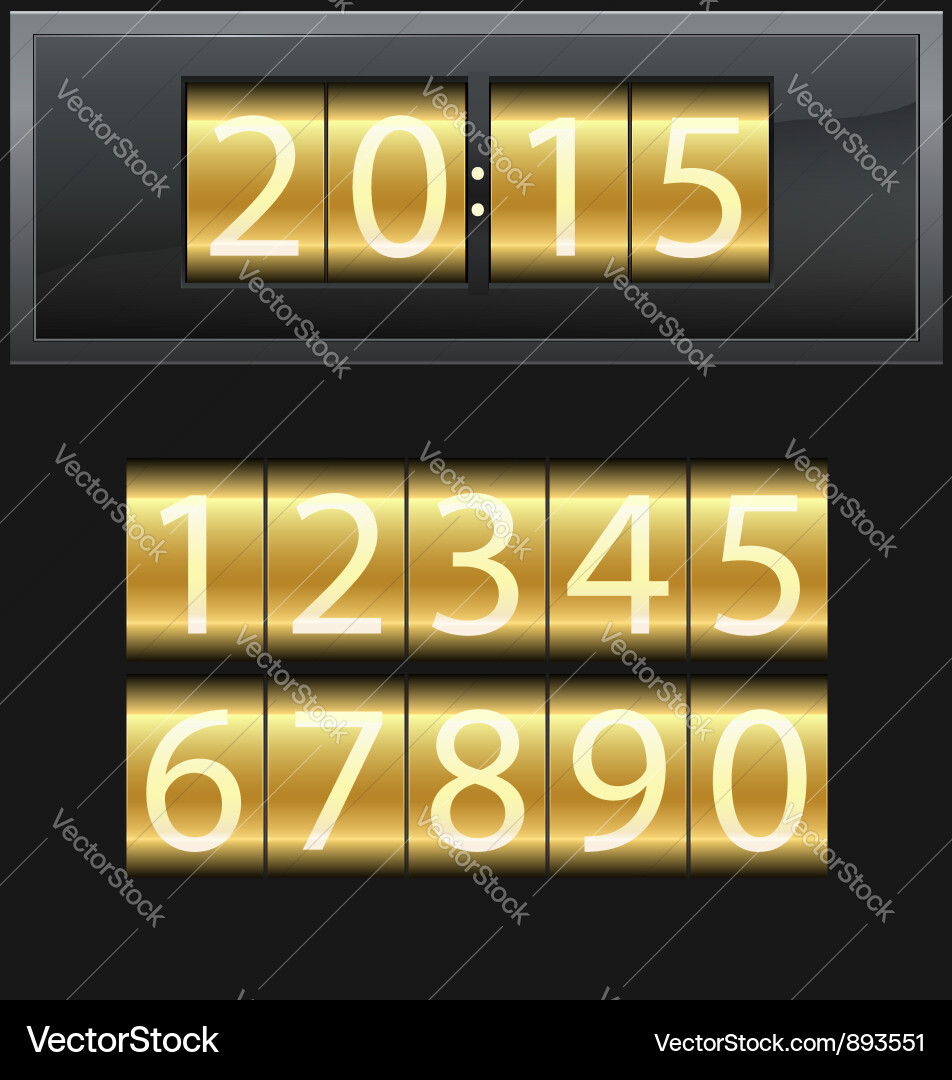 Number set from 1 to 9 digital clock gold Vector Image
