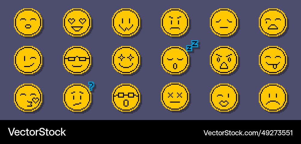 Pixel emoji smile pack various pixel art smiles Vector Image