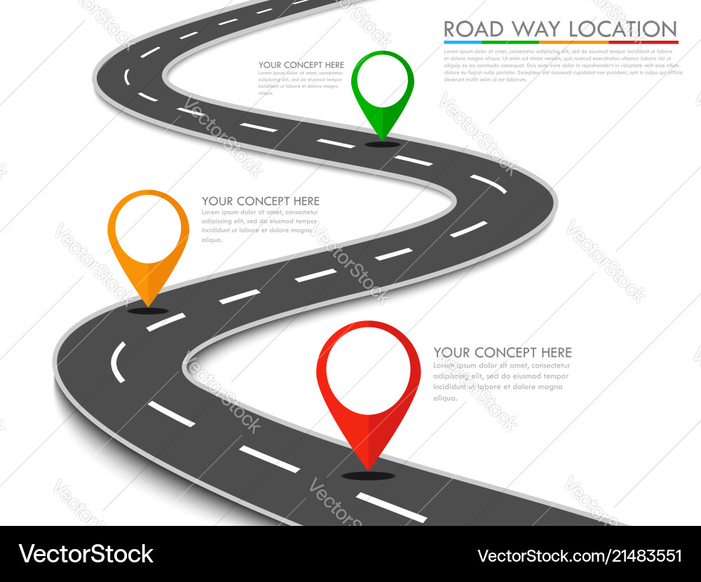 Road way location info-graphic template with pin Vector Image