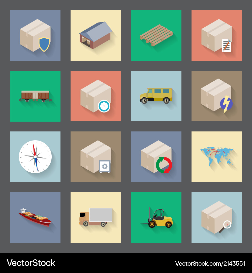 Transportation and delivery flat icons set Vector Image