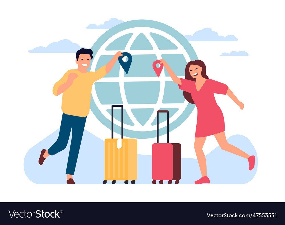 Young couple travel man and woman choosing Vector Image