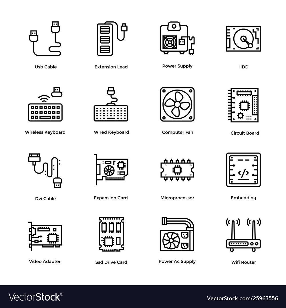 Computer hardware icons set Royalty Free Vector Image