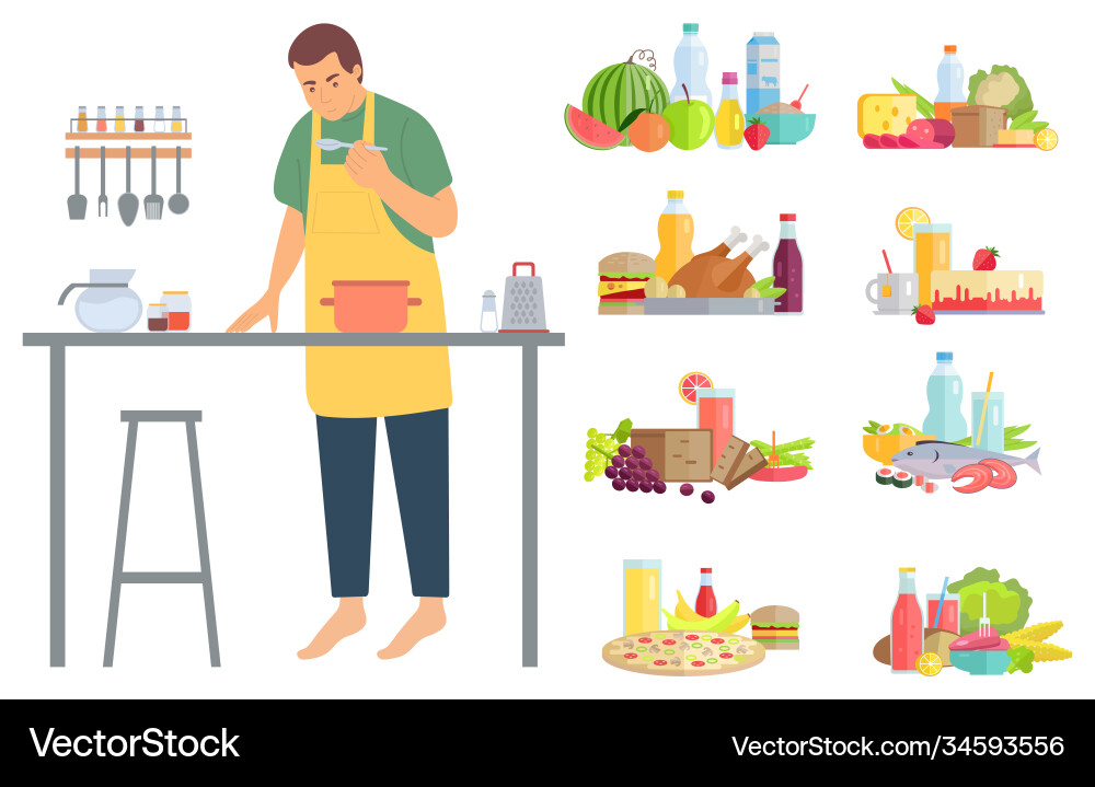 Cooking man in kitchen hobperson culinary Vector Image