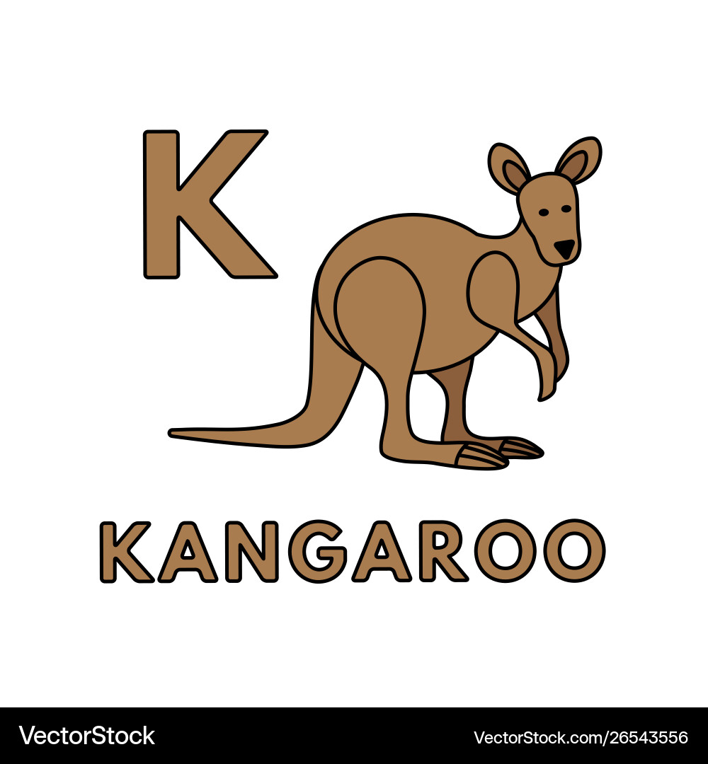 Cute cartoon animals alphabet kangaroo Royalty Free Vector