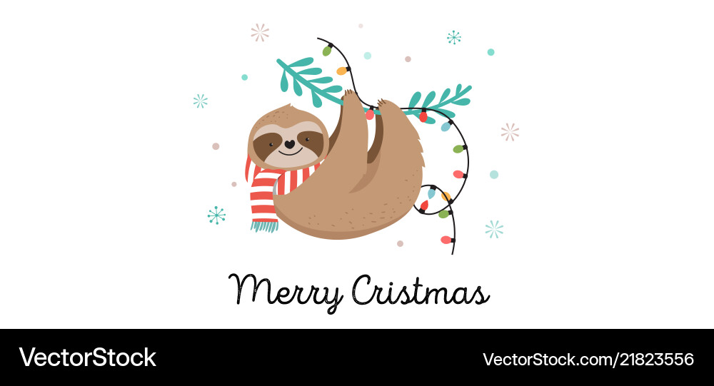 Cute sloths funny christmas Royalty Free Vector Image