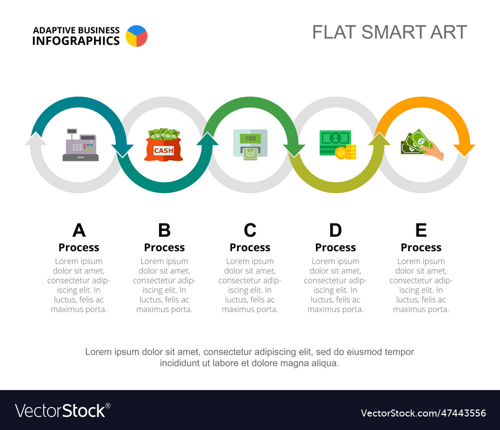 Five processes workflow slide template Royalty Free Vector