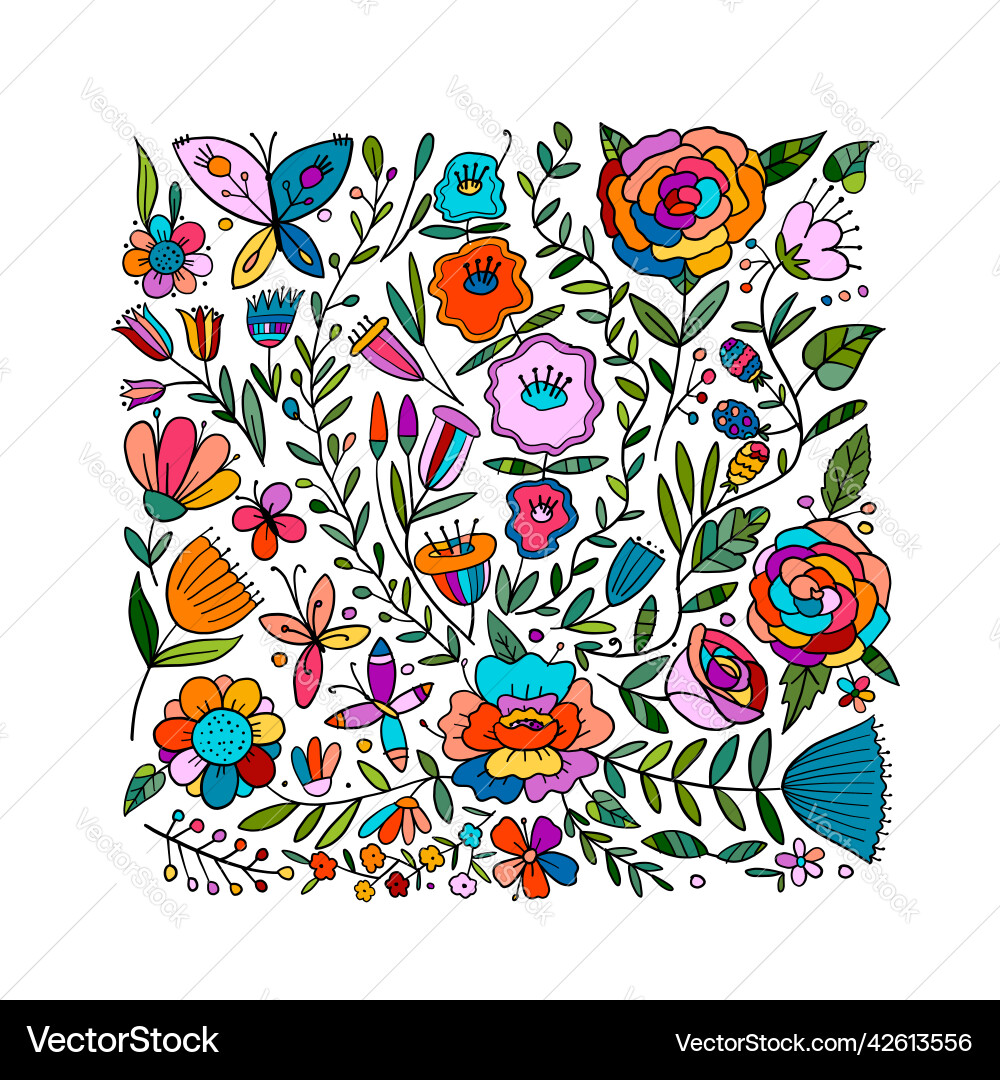 Floral garden spring concept background square Vector Image