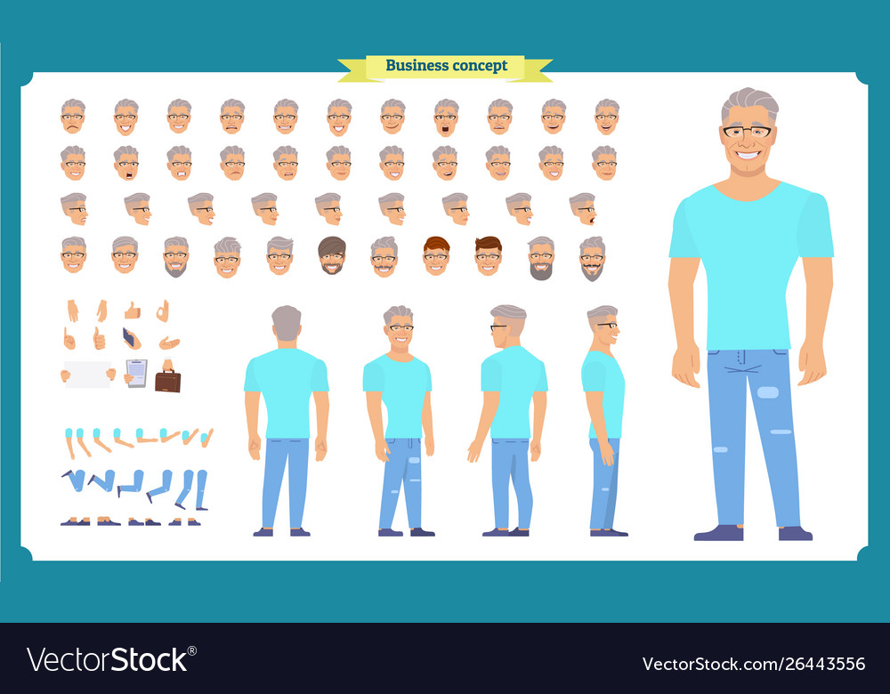 Front side back view animated character set Vector Image