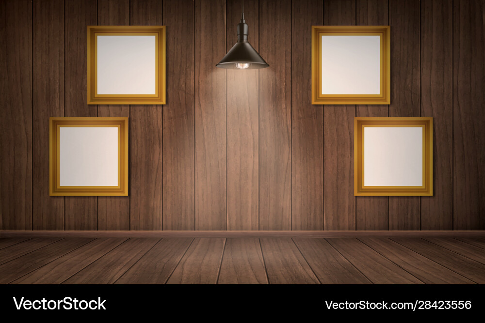 Interior wooden room with frames and lamp Vector Image
