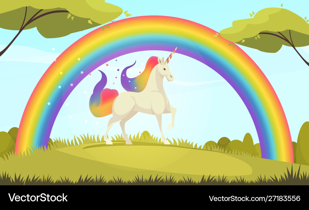Mystical creatures unicorn rainbow Royalty Free Vector Image