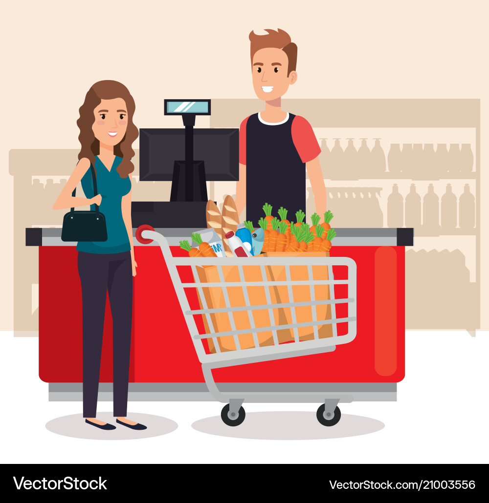 People in supermarket payment point Royalty Free Vector