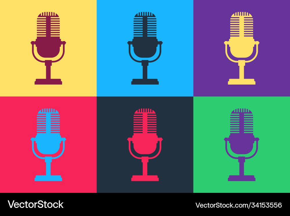 Pop art microphone icon isolated on color Vector Image