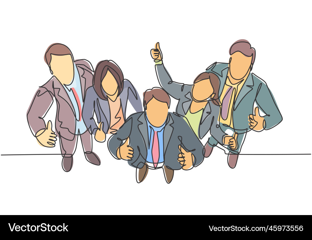 Single line drawing group of up young Royalty Free Vector