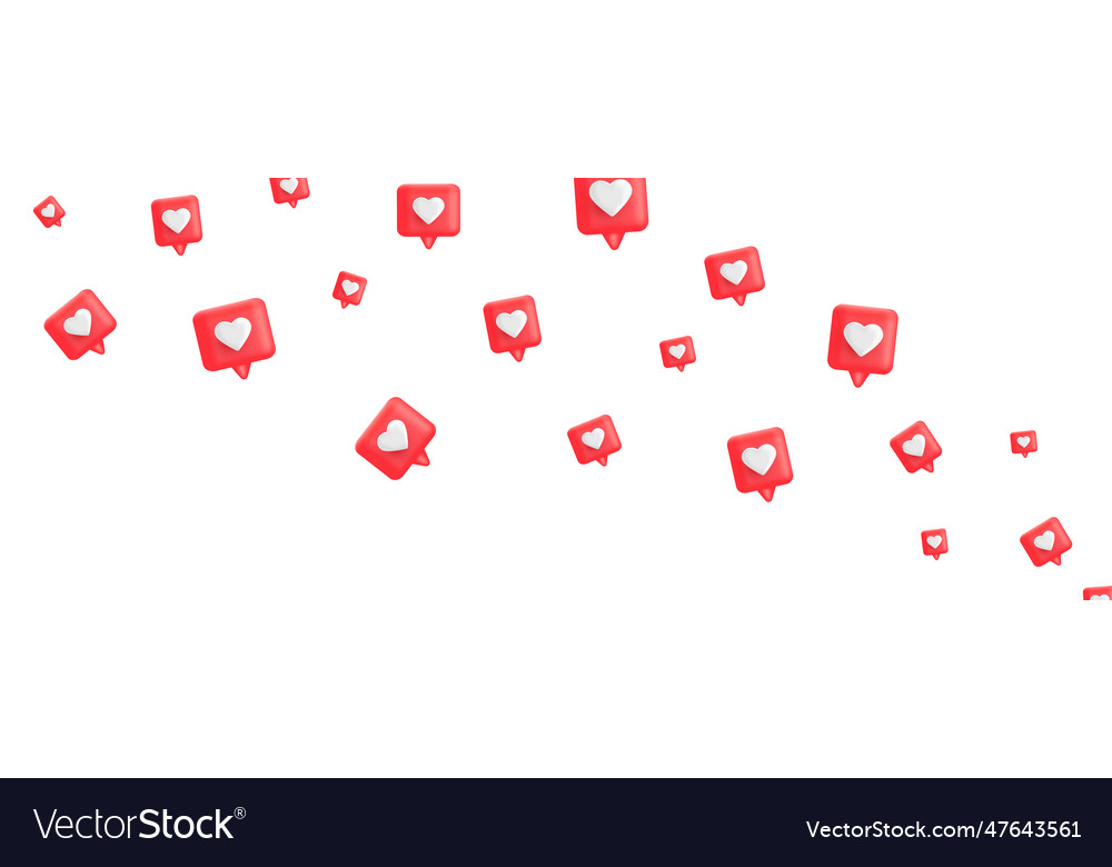 3d render red like icon wave comment button Vector Image