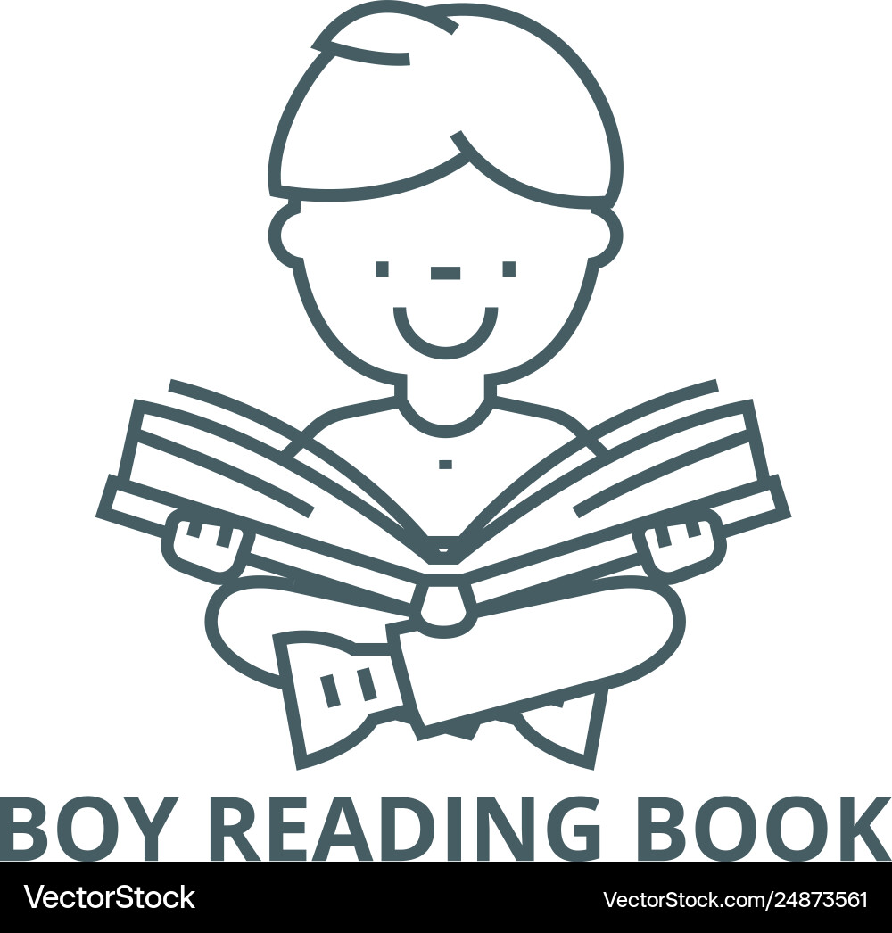 Boy reading book line icon Royalty Free Vector Image