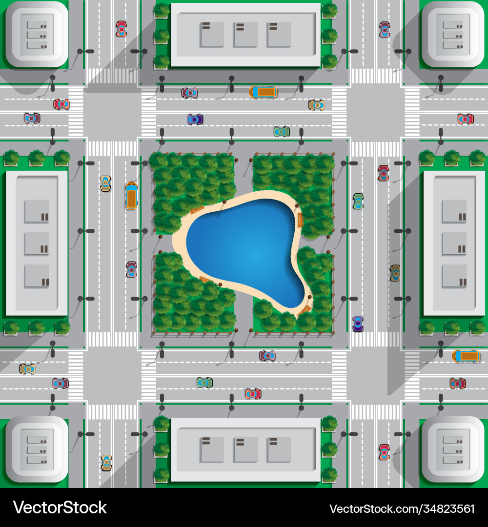 City park with a lake Royalty Free Vector Image