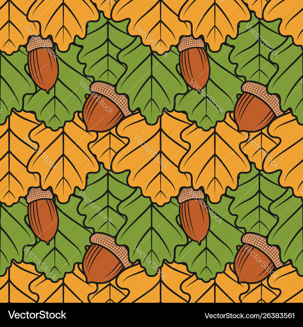 Color seamless pattern with oak leaves and acorns Vector Image