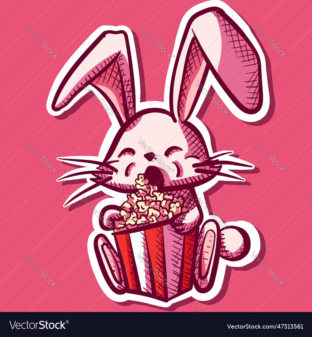 Digital art of a cute fluffy bunny eating popcorn Vector Image