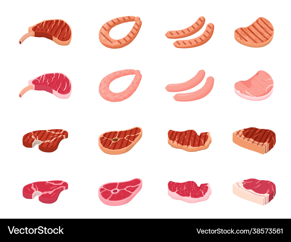 Fried meat flat cooking beef fresh raw sirloin Vector Image