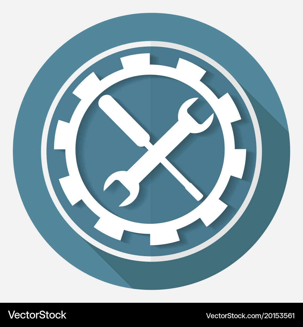 Setting icon on white circle with a long shadow Vector Image