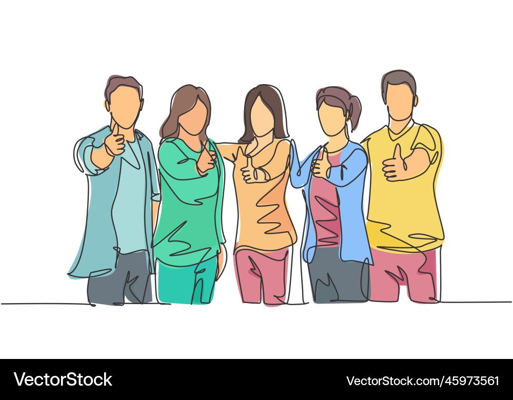 Single line drawing group of young happy Vector Image