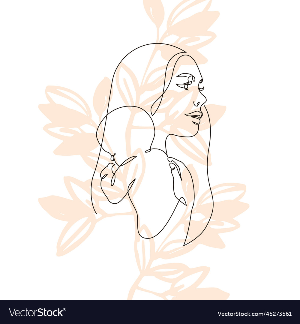 Woman holding baby minimal one line art mother Vector Image