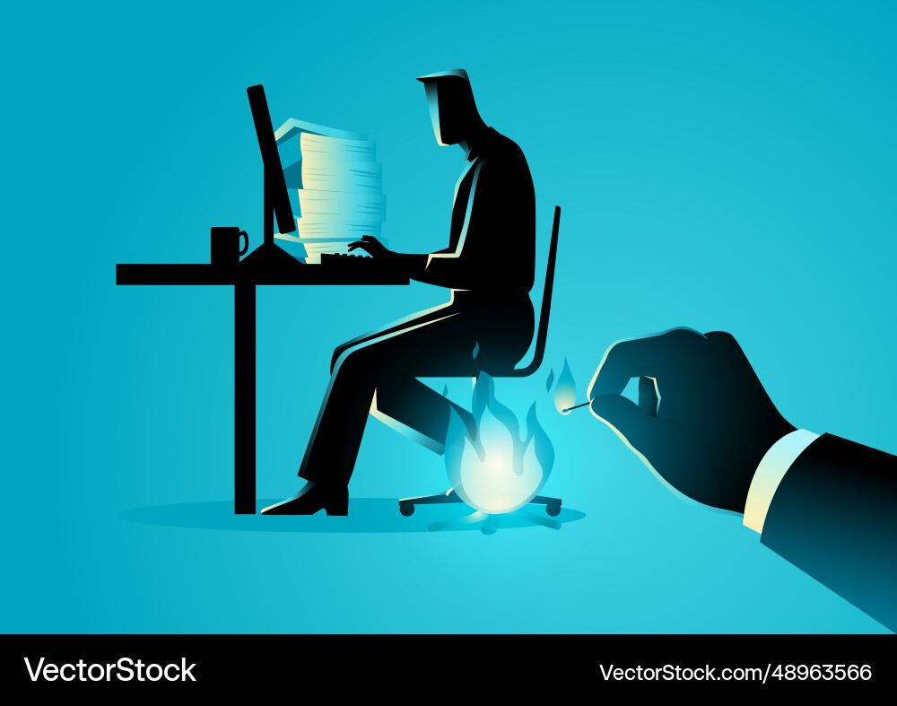 Businessman igniting a fire beneath his employees Vector Image