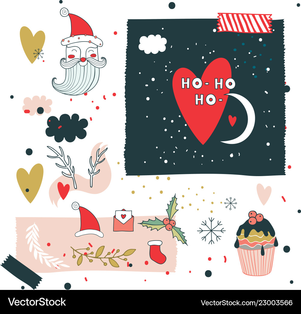 Christmas and new year design elements set santa Vector Image