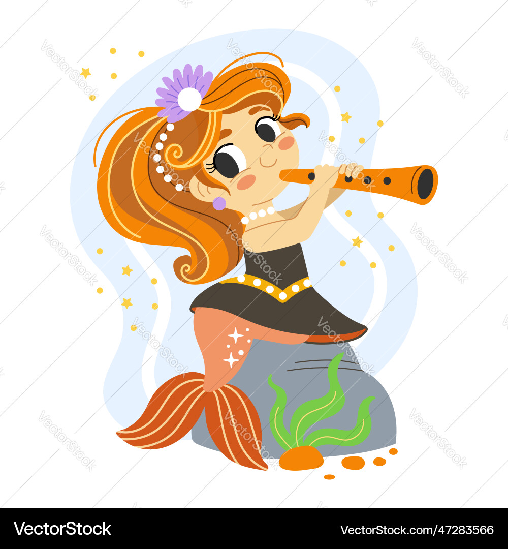 Cute cartoon mermaid with a pipe Royalty Free Vector Image