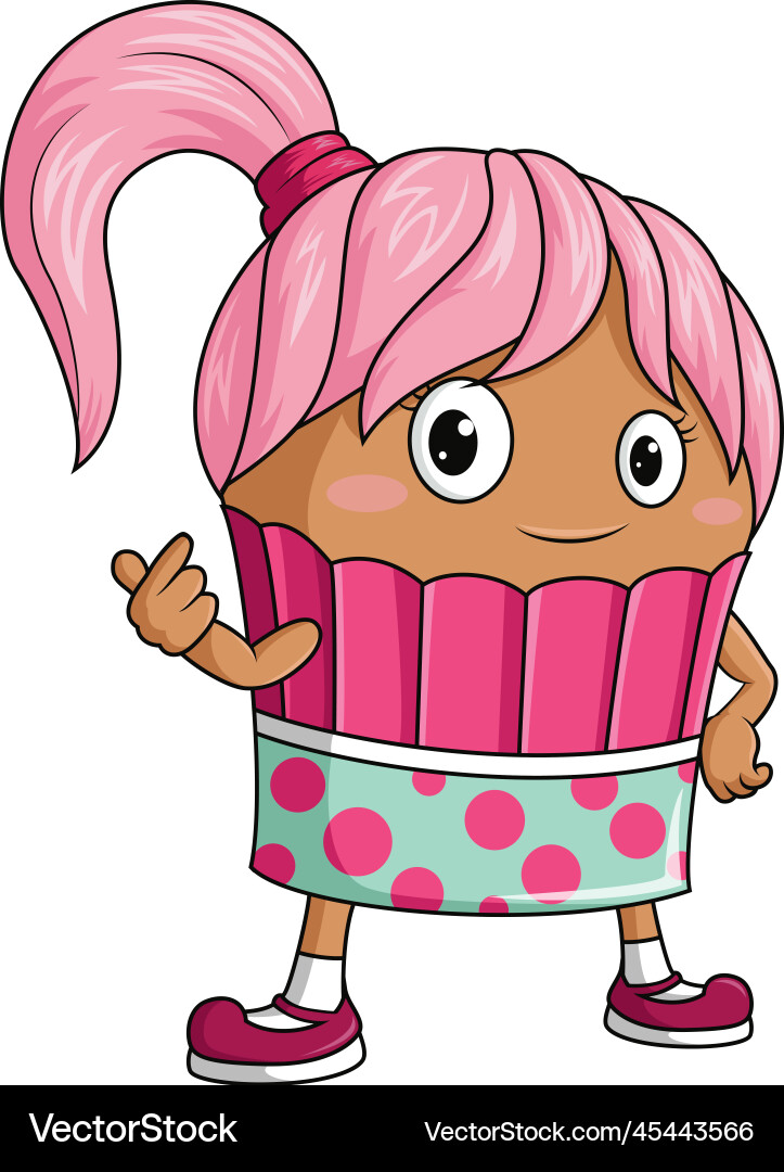 Cute pink cupcake cartoon character Royalty Free Vector