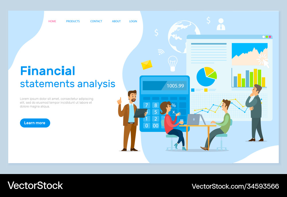 Financial statements analysis landing page Vector Image