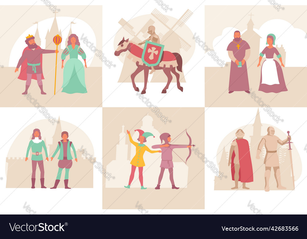 Square medieval compositions set Royalty Free Vector Image