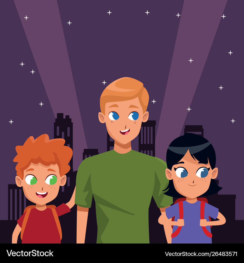 Family single father with kids Royalty Free Vector Image