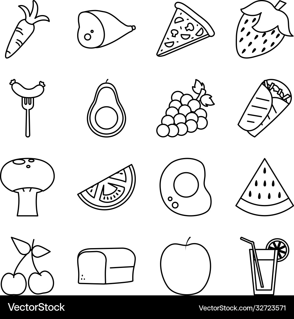 Food line style icon set design Royalty Free Vector Image