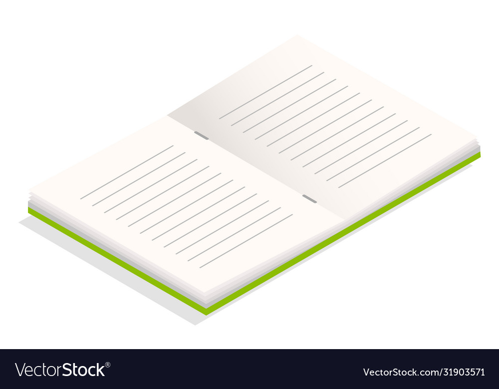 Green opened notebook isolated isometric Vector Image