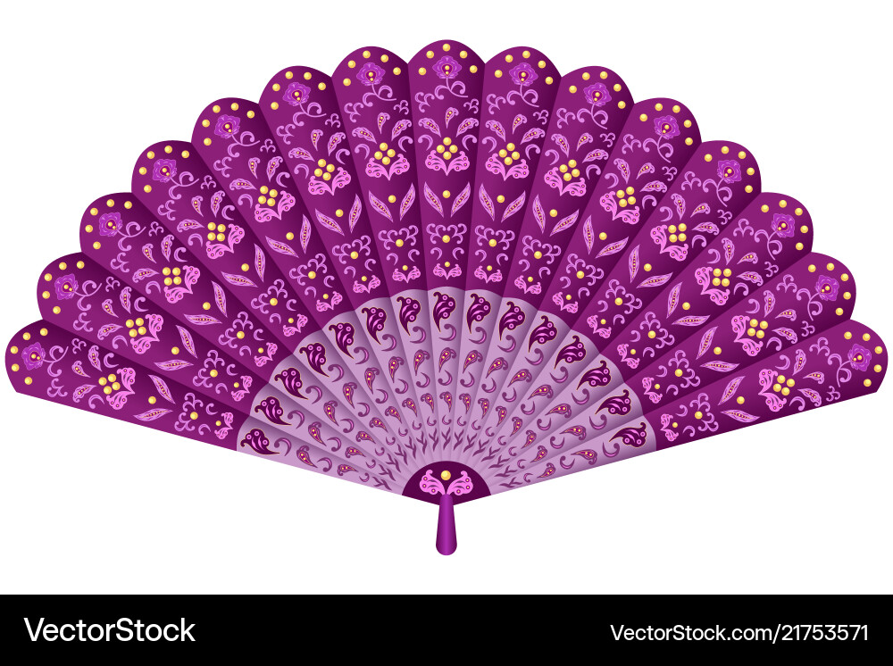 Hand fan ornate with floral decoration pattern in Vector Image