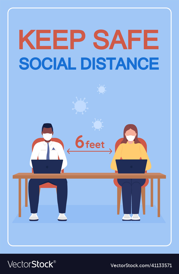 Keep safe social distance poster flat template Vector Image