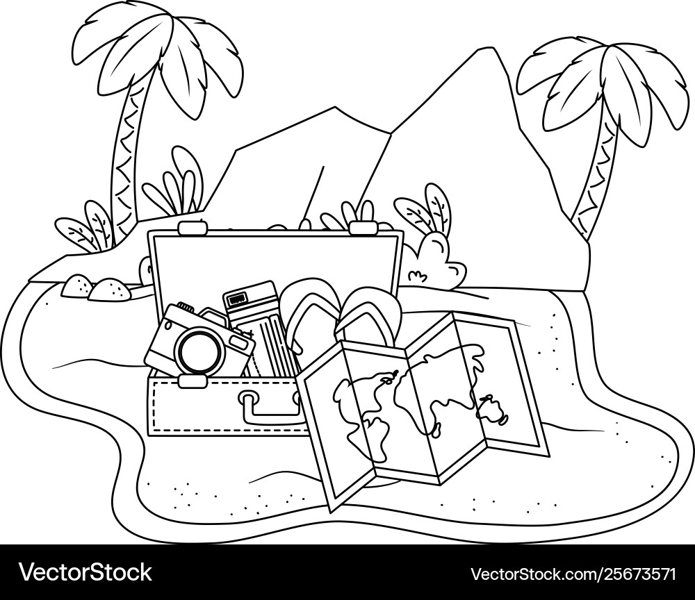 Landscape beach on sand in black and white Vector Image