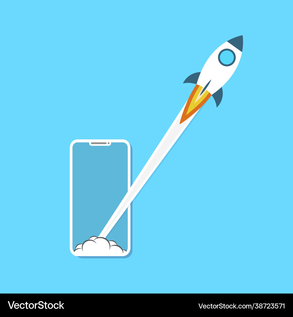 Launch app concept on smartphone on blue stock Vector Image