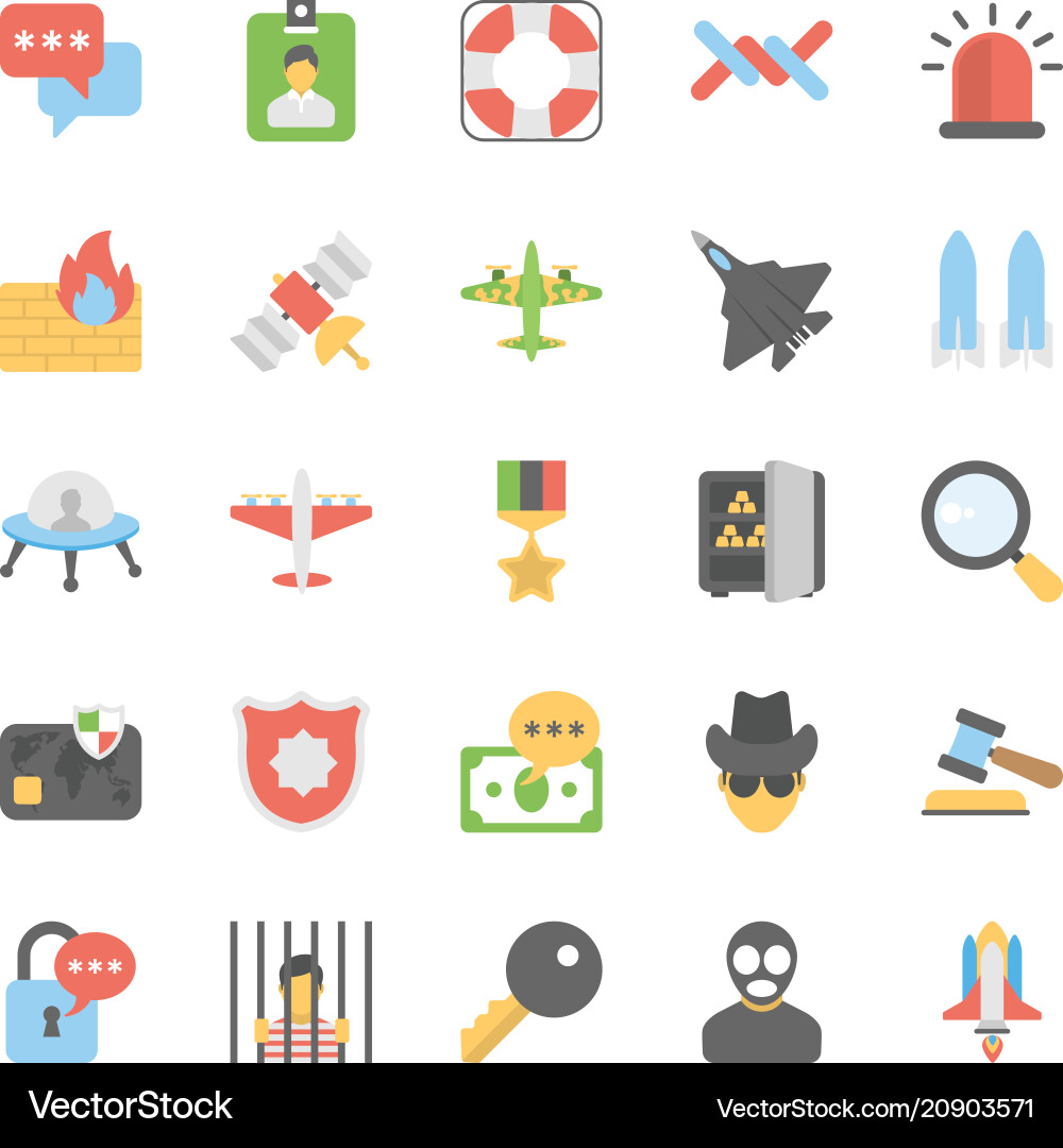 Military and weapons icons set Royalty Free Vector Image