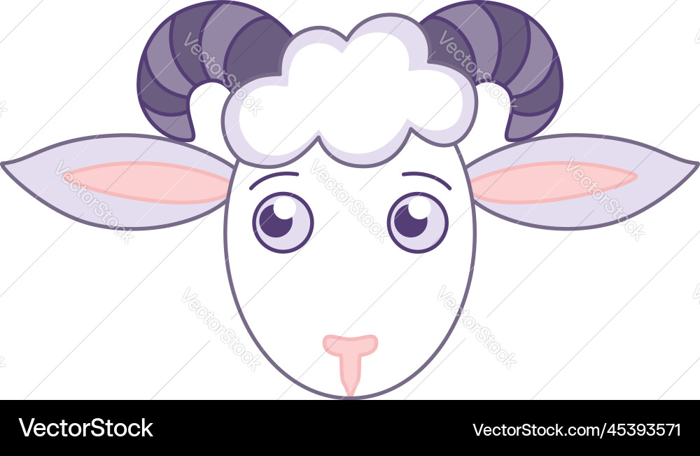 Muzzle of a cute cartoon ram - full color Vector Image