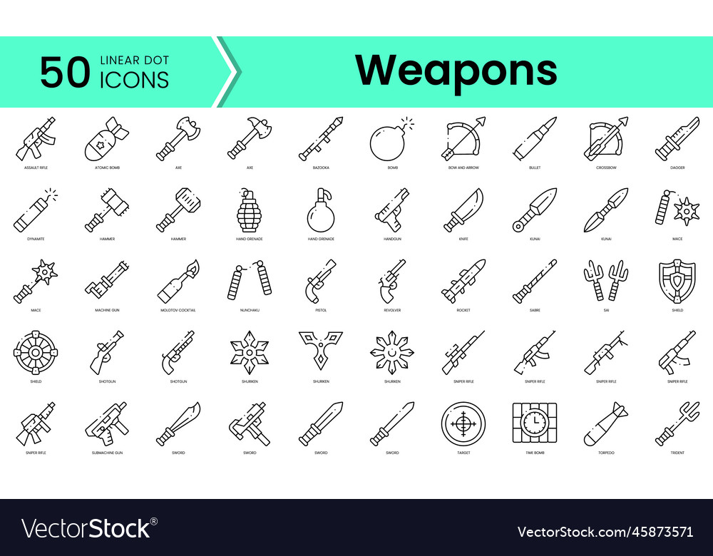Set of weapons icons line art style bundle Vector Image