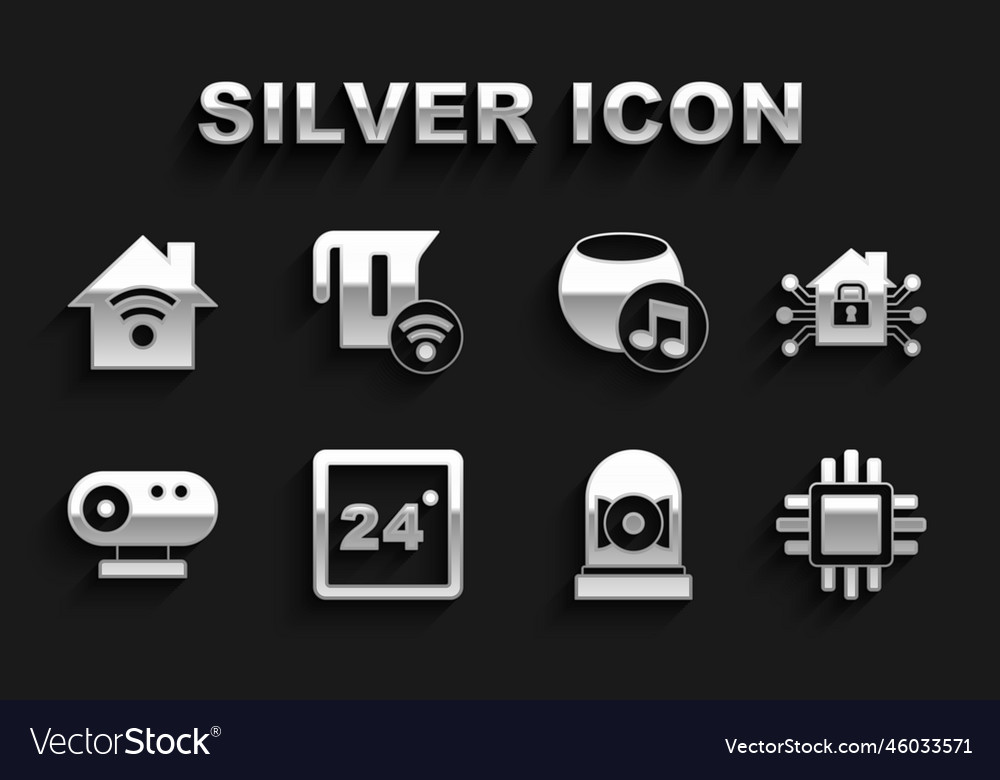 Set Thermostat Smart Home Processor With Cpu Vector Image
