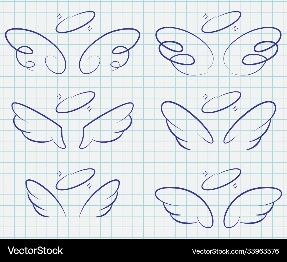 Cartoon angel wings doodle icon set Royalty Free Vector