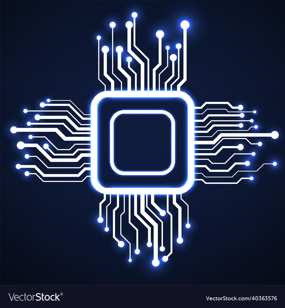Cpu microprocessor microchip neon technology Vector Image