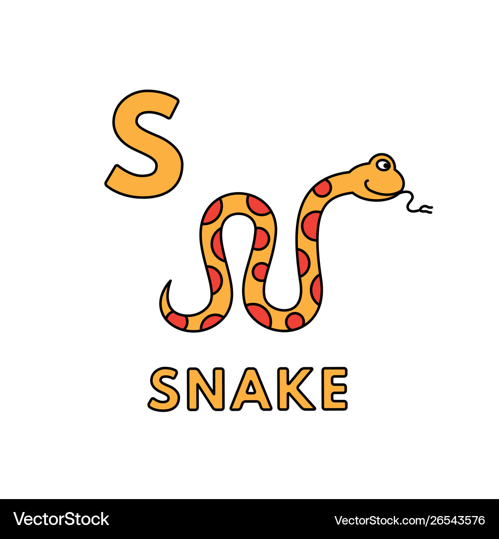 Cute cartoon animals alphabet snake Royalty Free Vector