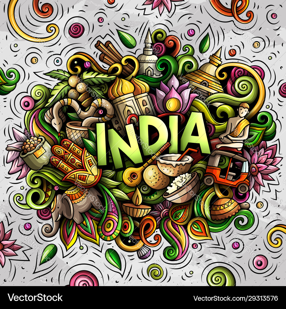 India hand drawn cartoon doodles Royalty Free Vector Image
