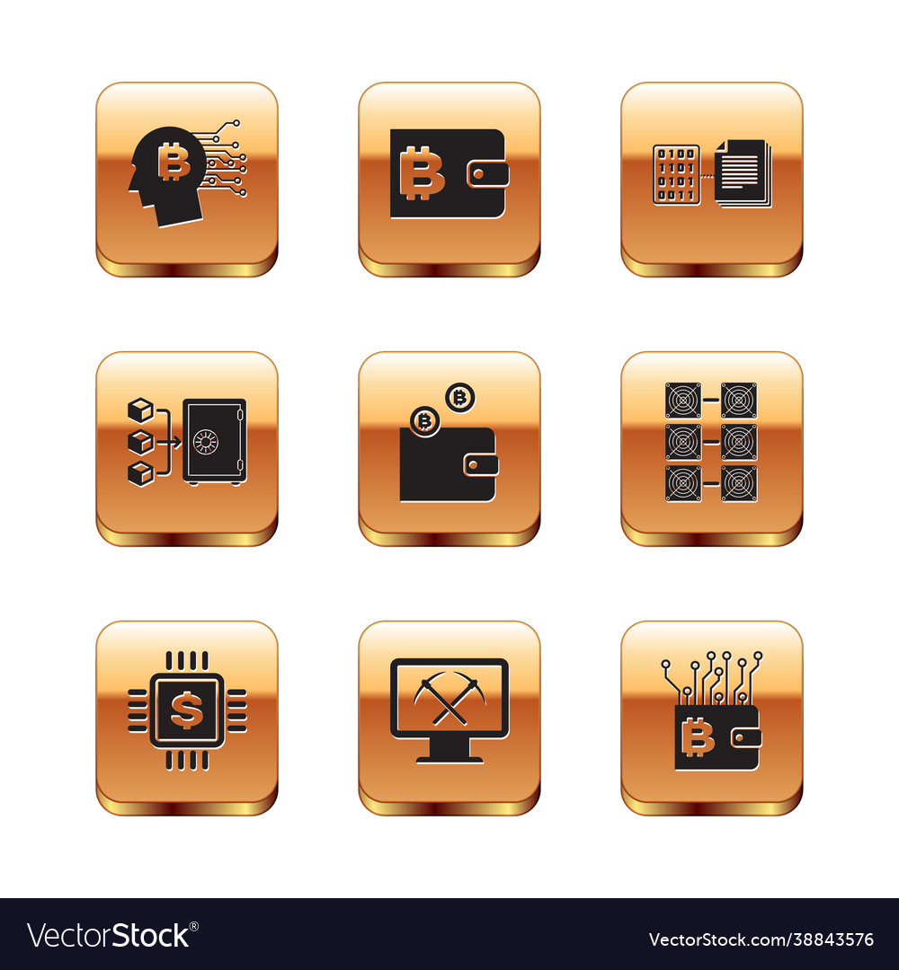 Set bitcoin think processor chip with dollar Vector Image